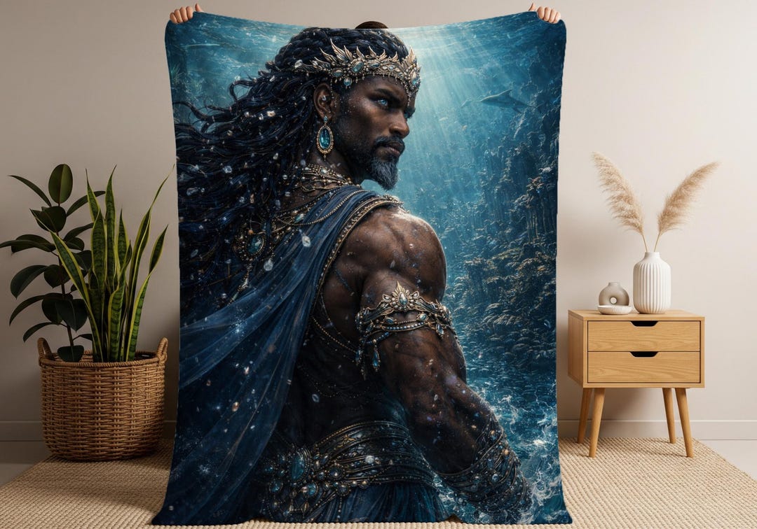 Olokun Orisha Ocean Blanket | Yoruba Deep Sea Deity Decor | Santeria ...