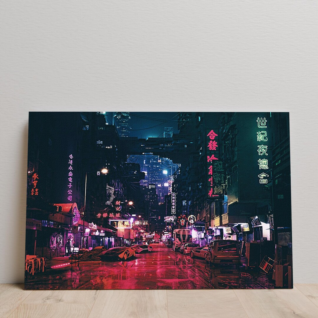 Cyberpunk City Poster, Neo Futuristic Wall Art, Canvas Print, Room ...