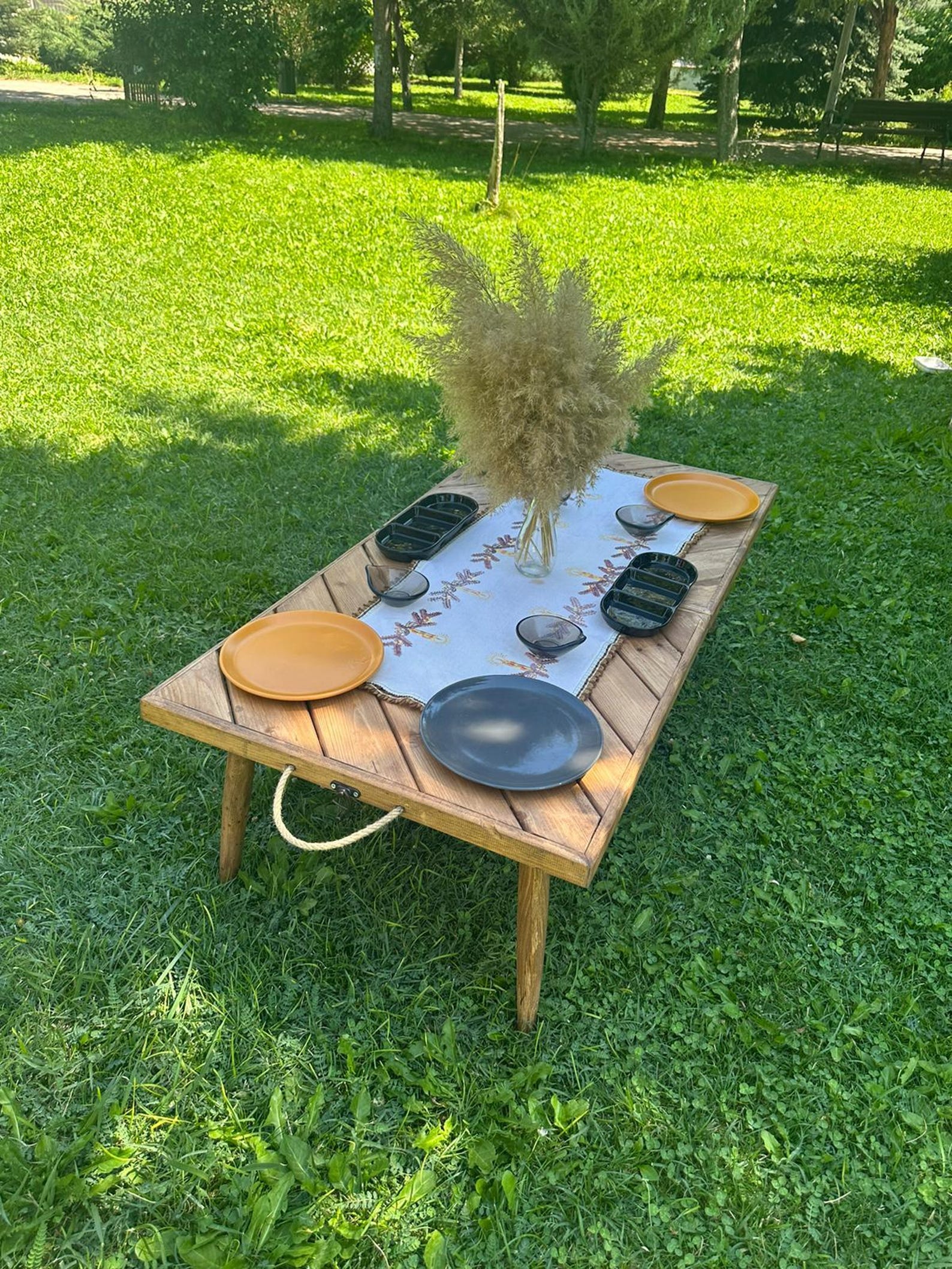 Handmade Rustic Wooden Low Picnic Table, Boho Folding Camp Table - Etsy