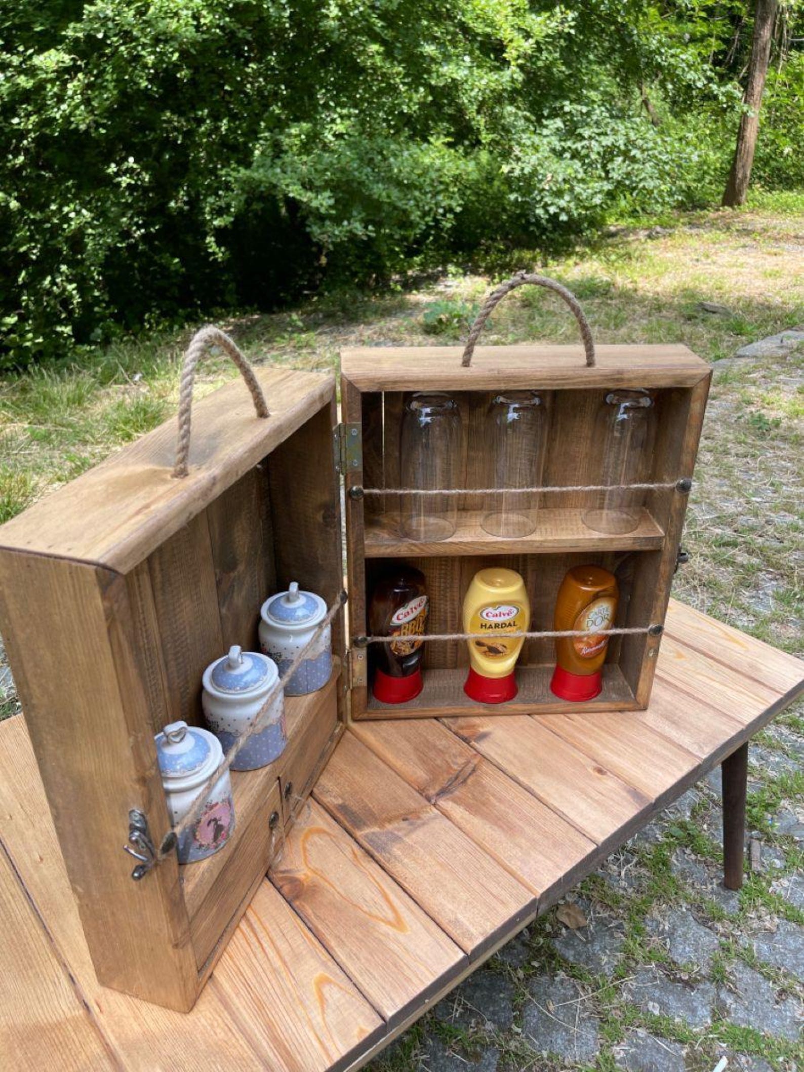 Folding Wooden Pantry Cabinet: Portable Shelved Storage for Picnics - Etsy