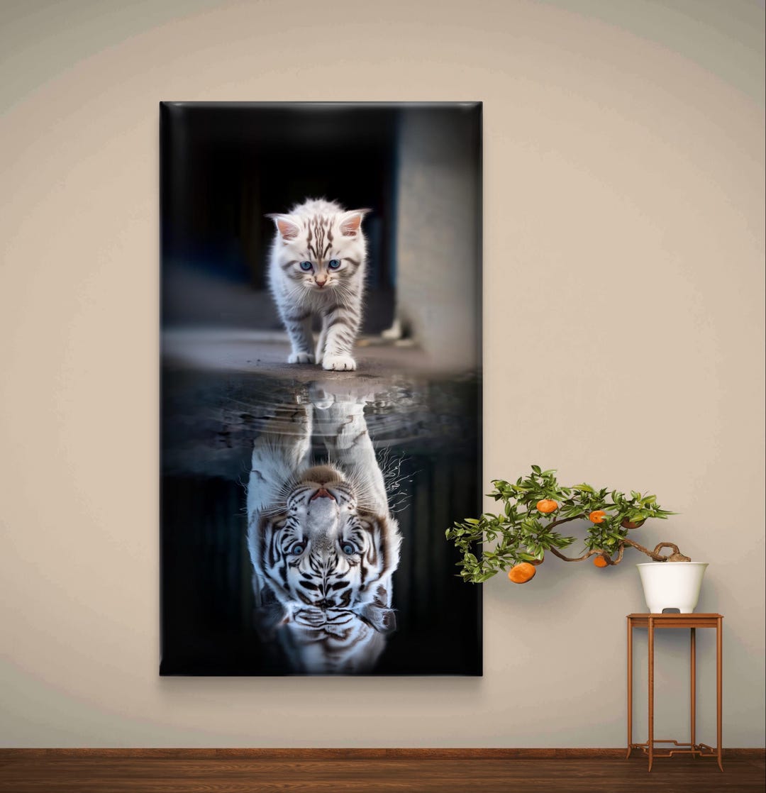 Cat Tiger Reflection Wall Art, Motivational Animal Print, Dream Big ...