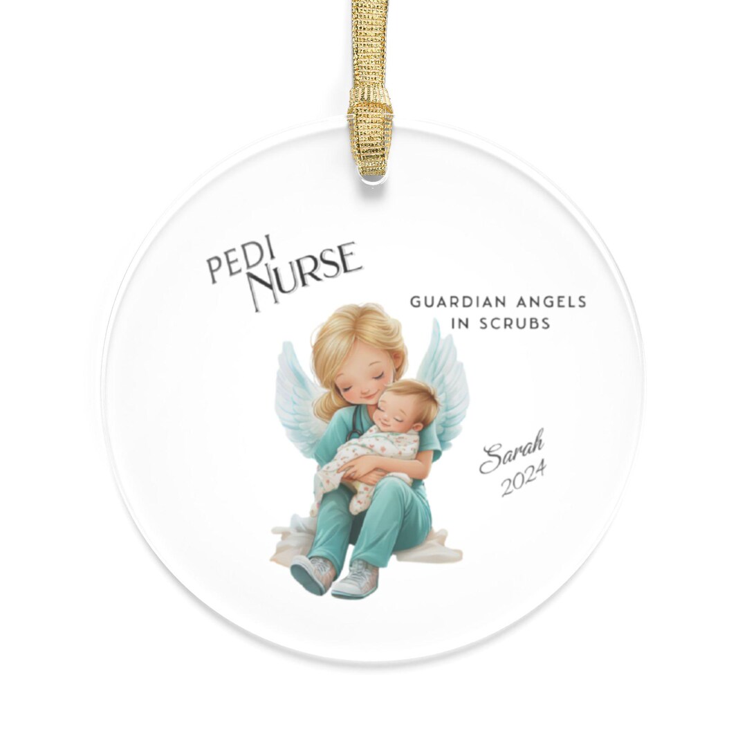 Personalized Pedi Nurse Ornament - Angel in Scrubs, Acrylic Christmas ...