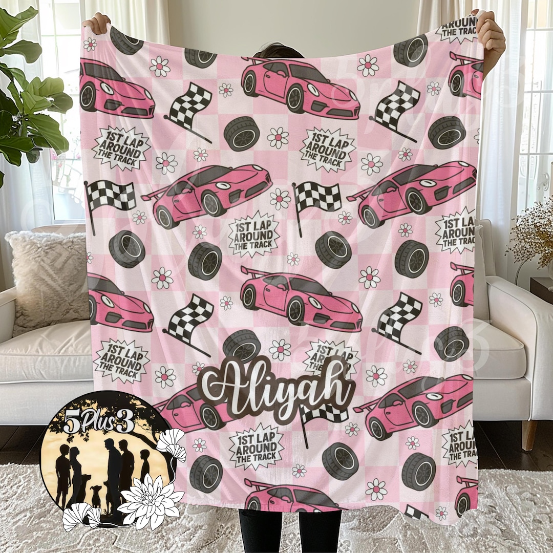 Pink Race Car Baby Blanket | Personalized First Birthday Blanket | 1st ...