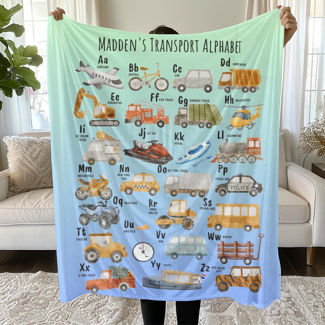 Personalized Transport Alphabet Plush Blanket: Vehicle Abcs - Etsy