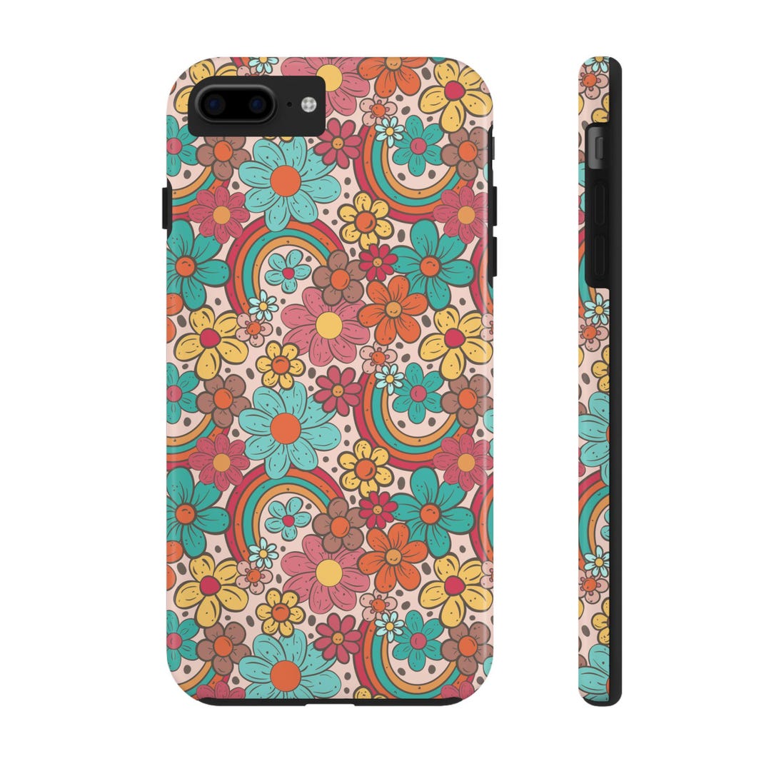 IPhone and Samsung 70s Style Flowers and Rainbows Hippie Tough Phone ...