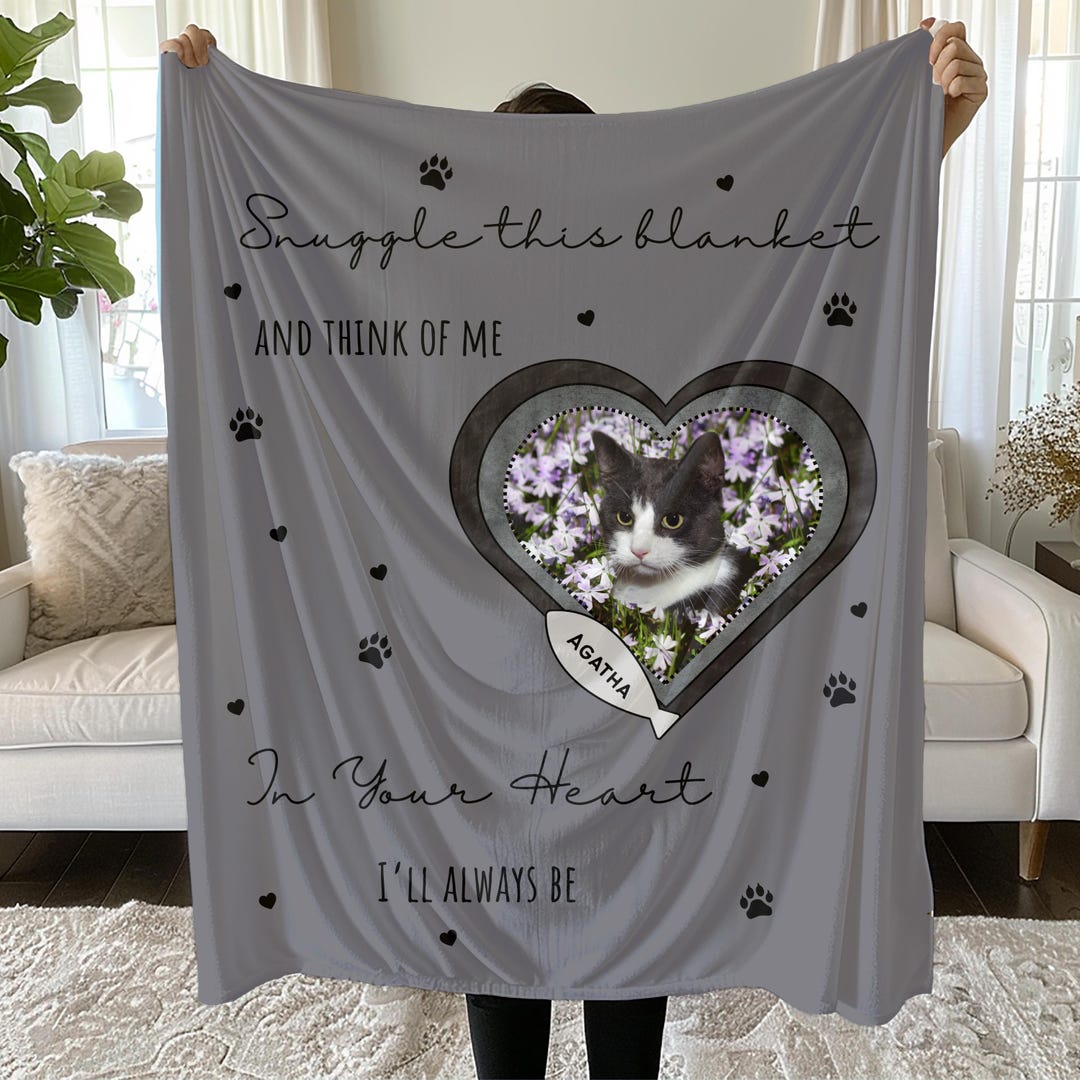 Personalized Cat Memorial Photo Blanket - Custom Photo Name Tribute ...