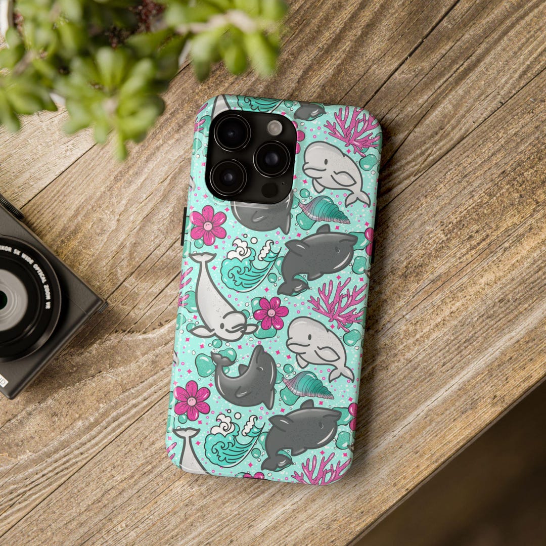 Whimsical Sea Life Dolphin and Beluga Whale Phone Case - Ocean Lover's ...