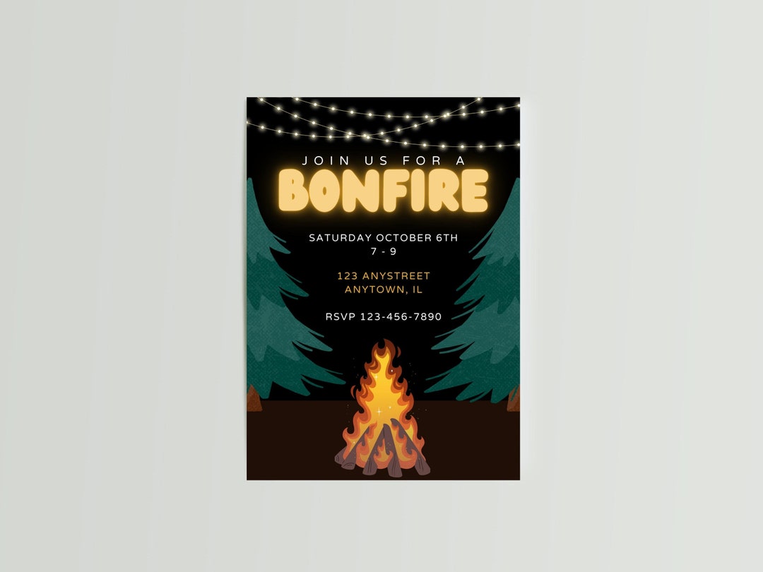 EDITABLE Bonfire Invitation Template, Birthday Invitation, Editable ...