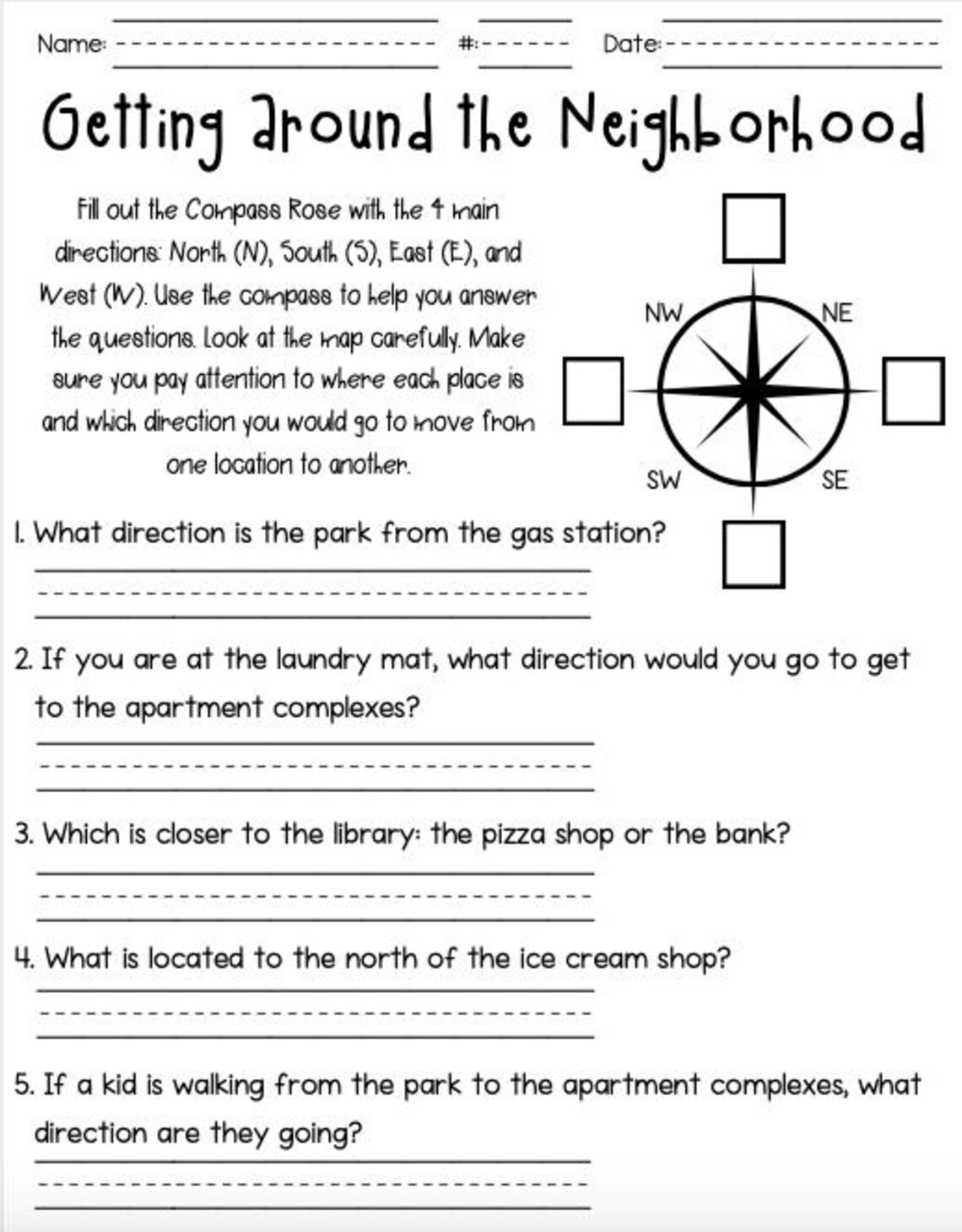 Map Skills Worksheets | Reading a Map | Cardinal Directions - Etsy