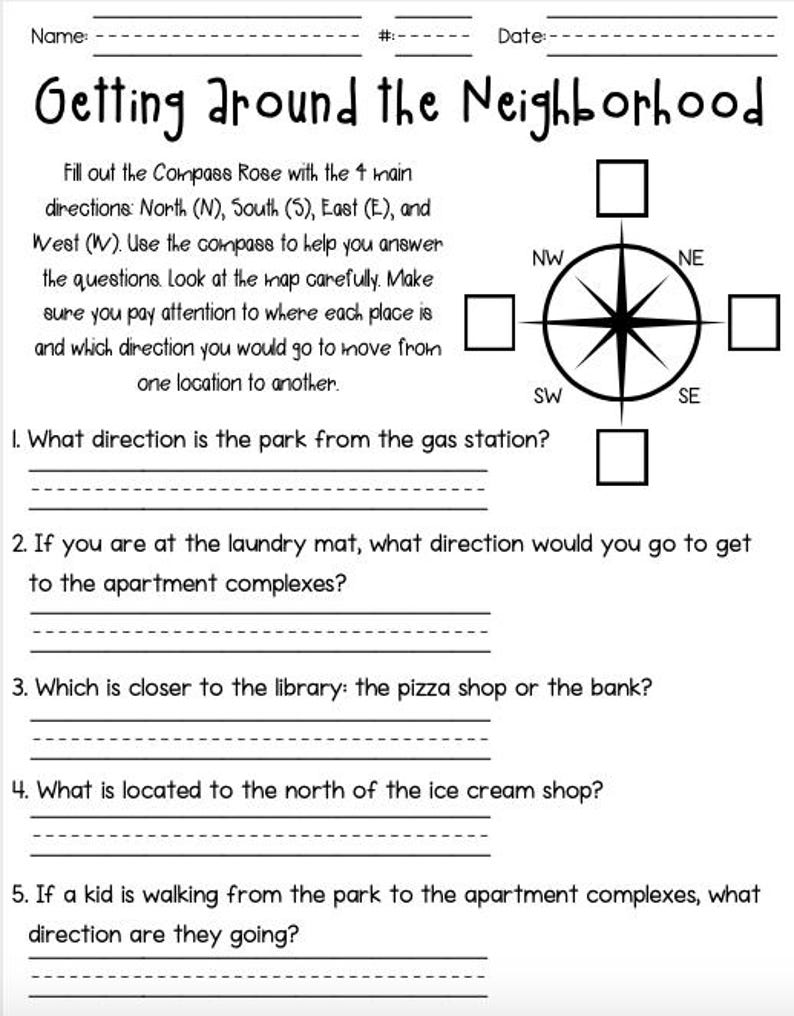Map Skills Worksheets | Reading a Map | Cardinal Directions - Etsy