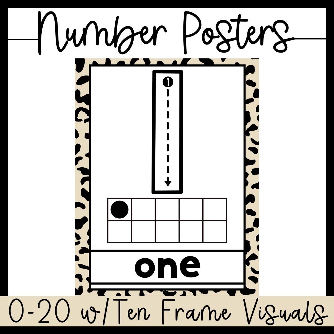 Cheetah Print Number Posters 0–20 W/ten Frames | Classroom Decor ...