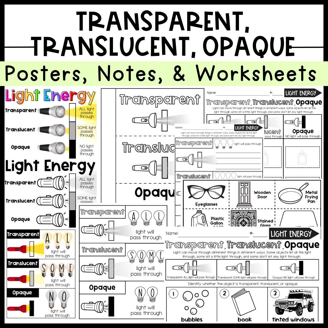 1st Grade Light Energy | Transparent, Translucent, and Opaque - Etsy
