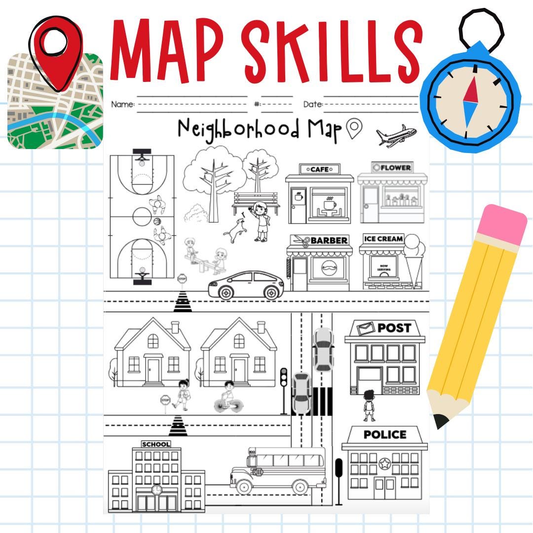 Map Skills Worksheets | Reading a Map | Cardinal Directions - Etsy
