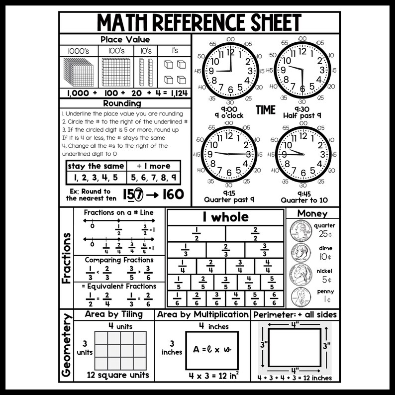 3rd Grade Homework Helper | Math Reference Sheets | Homework Folder - Etsy