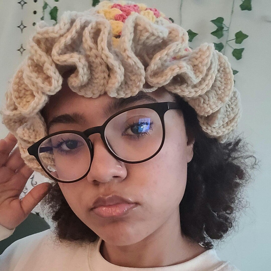 Crochet Granny Square Ruffle Hat, Crochet Ruffled Granny Square Beanie ...
