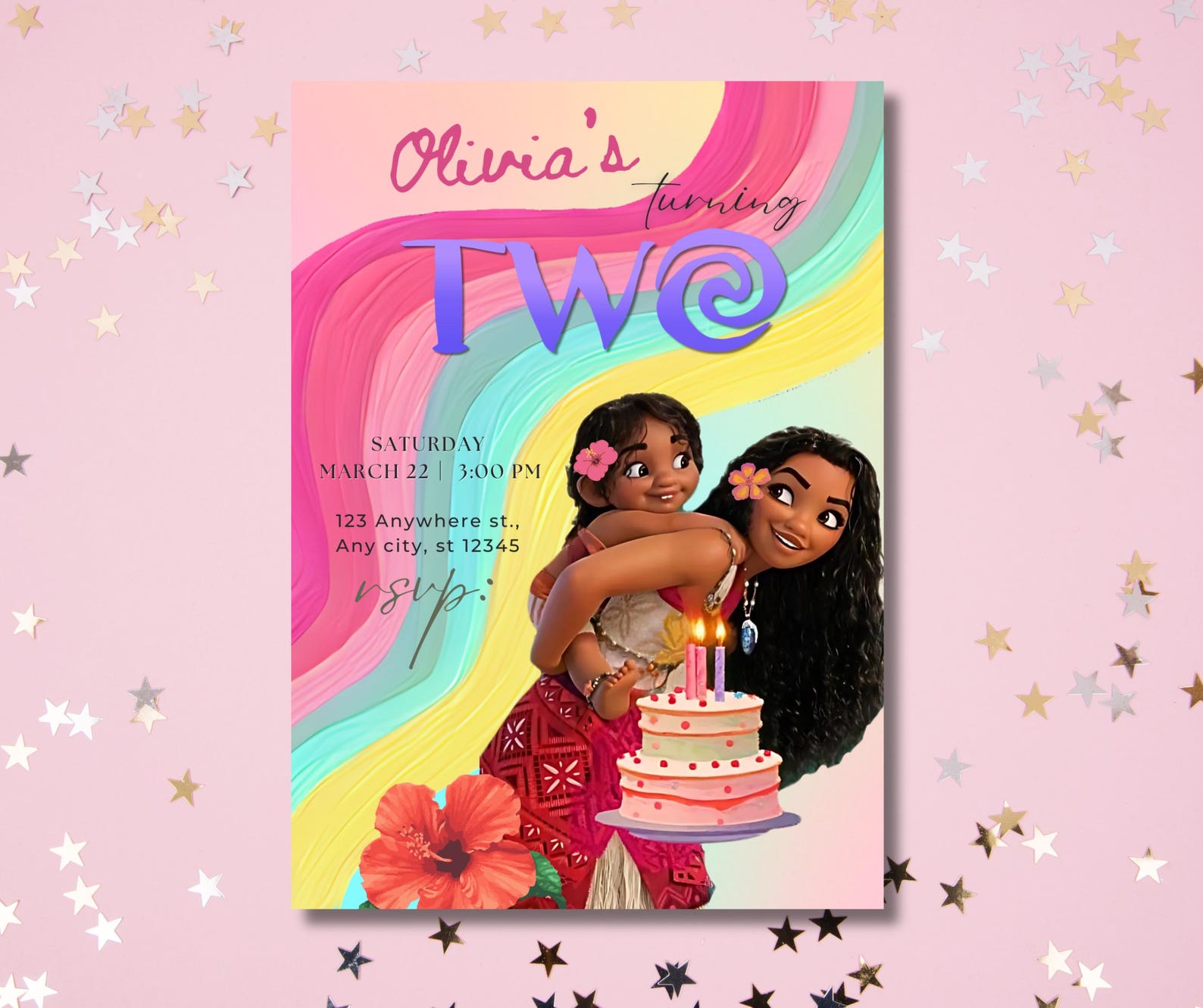 Editable Moana Simea Rainbow 2 Birthday Invitation, Instant Download ...