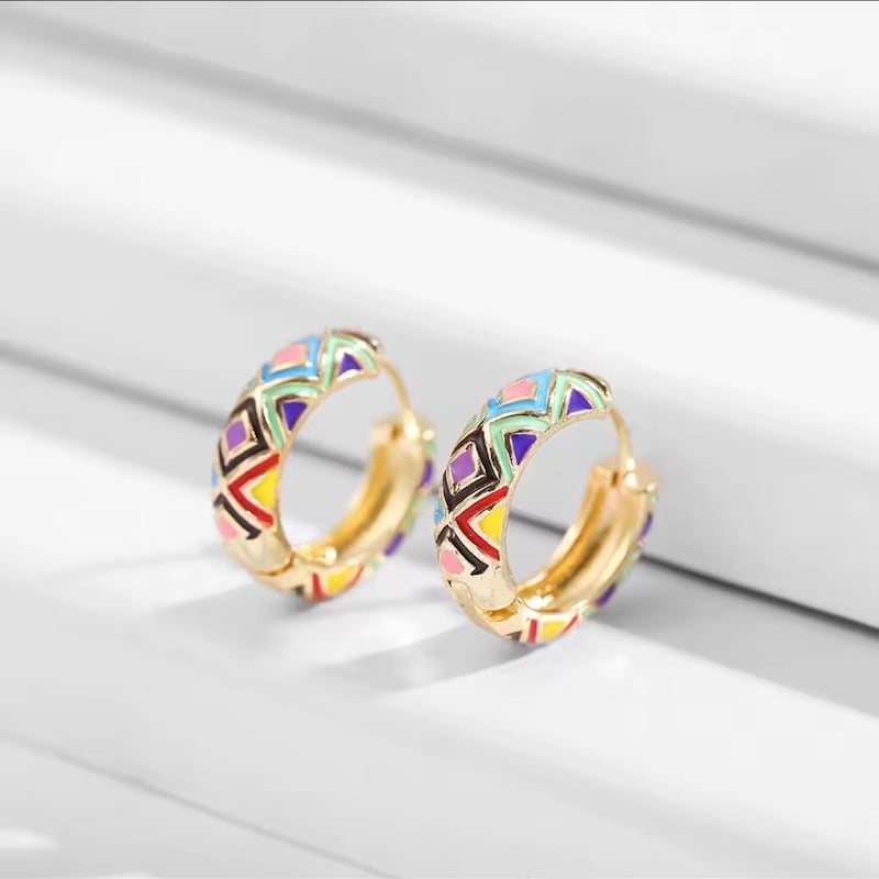 Colorful Enamel Earrings - Etsy