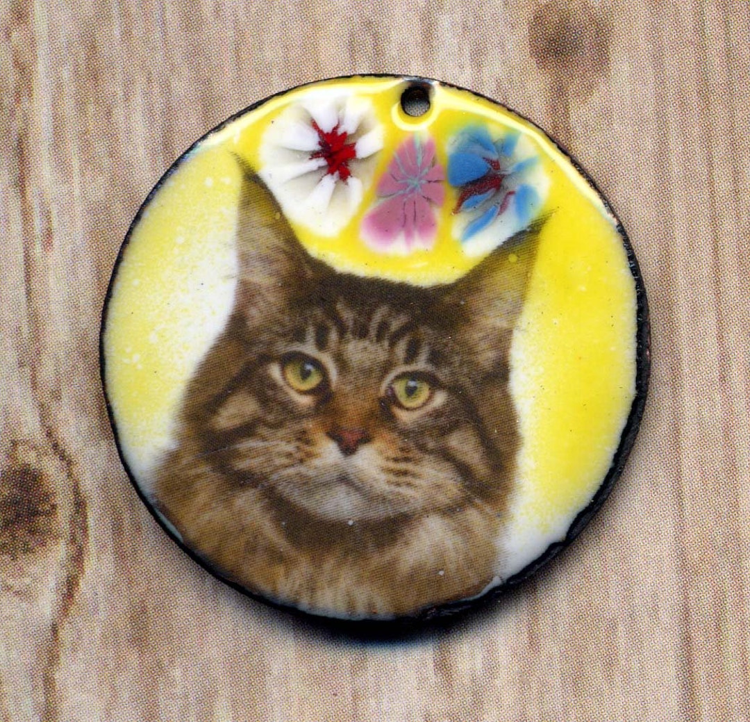 Handmade Enamel Cat Pendant Copper Pink Necklace Component - Etsy