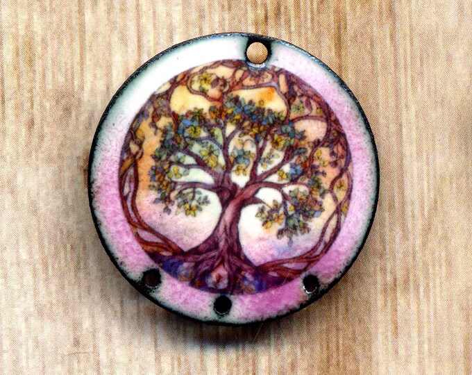 Enamel Pendant, Family Tree of Life Vitreous Jewelry Making Component ...
