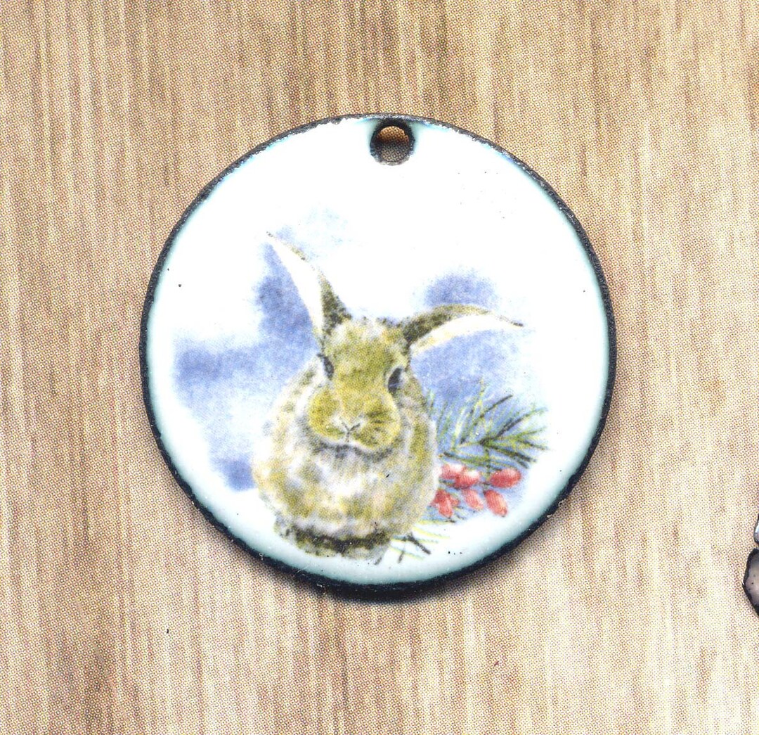 Handmade Enamel Bunny Pendant Copper Heir Necklace Component Vitreous ...