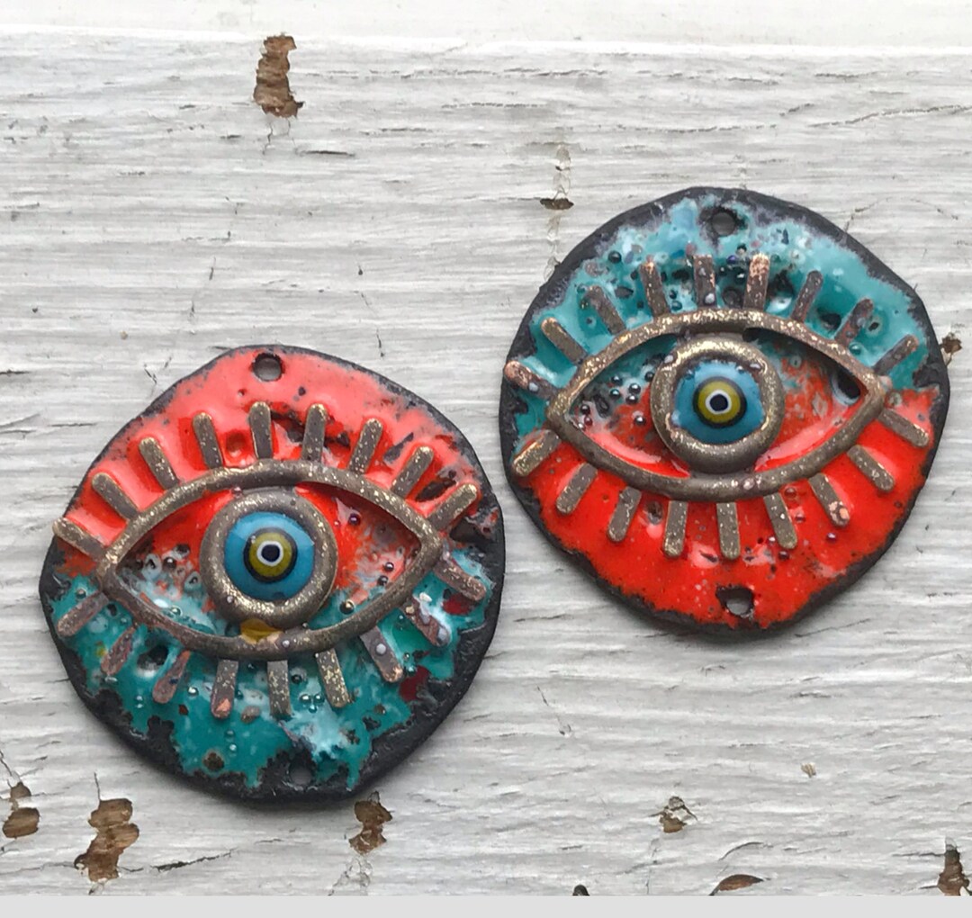 Large Handmade Enamel Charms Colorful Charm Artisan Earrings Component ...