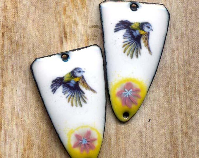 Handmade Enamel Charms Bird Copper Charm Artisan Earrings Component ...