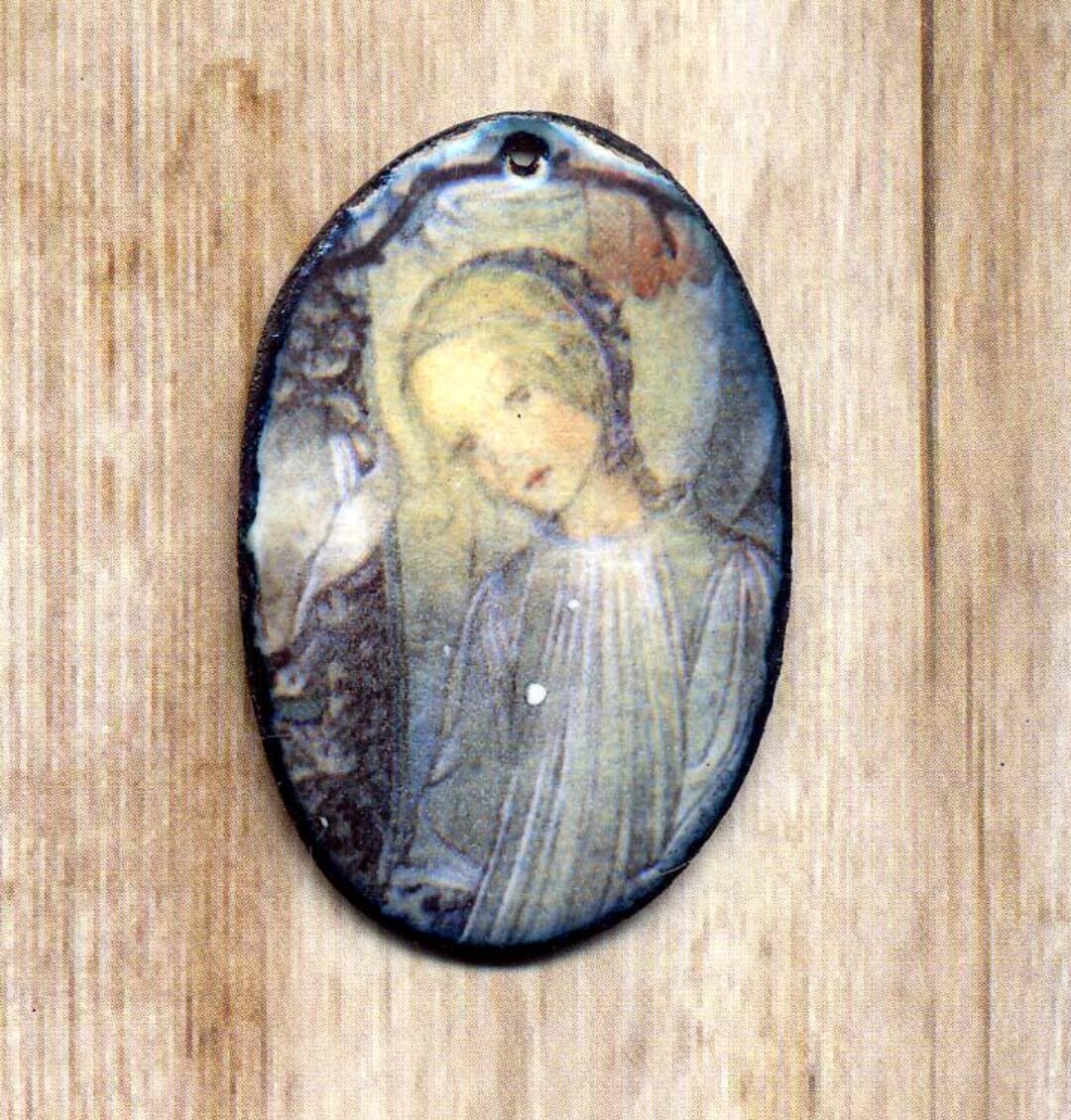 Large Enamel Pendant Handmade Guardian Angel Copper Jewelry Components ...