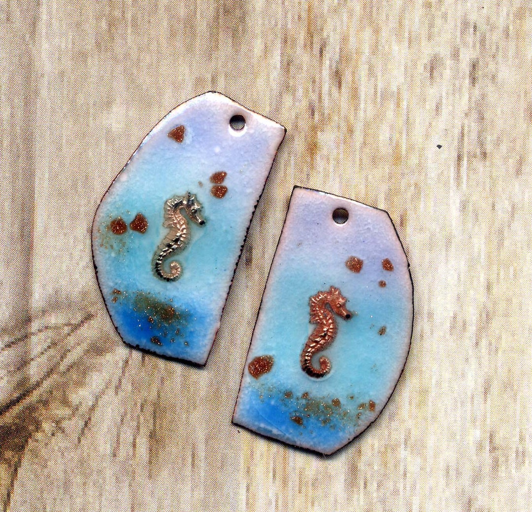 Sea Horse Handmade Enamel Charms Seahorse Teal Copper Charm Earrings ...
