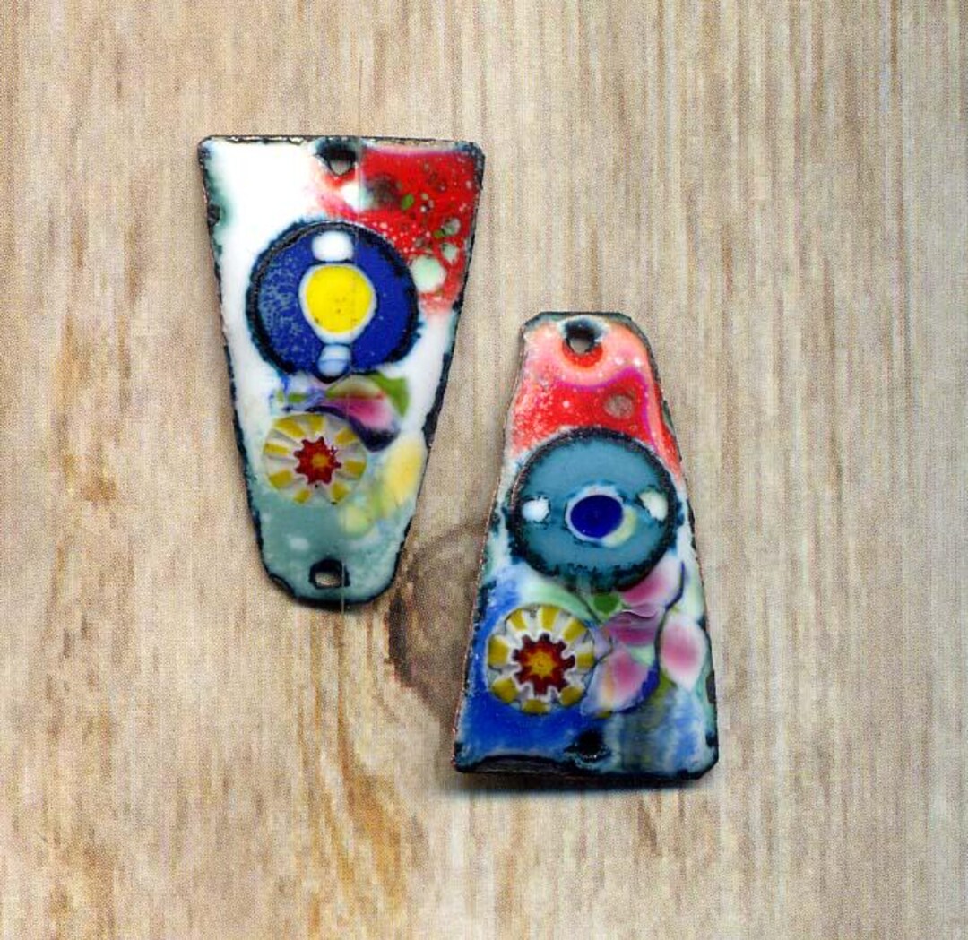 Large Handmade Enamel Charms Purple Blue Industral Copper Charm Artisan ...