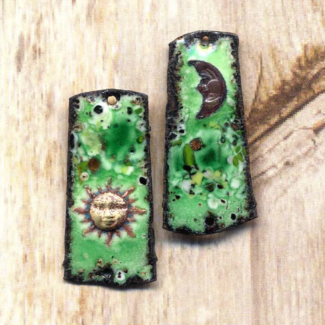Handmade Enamel Sun Moon Charm Copper Enamel Solar Charm Earrings ...
