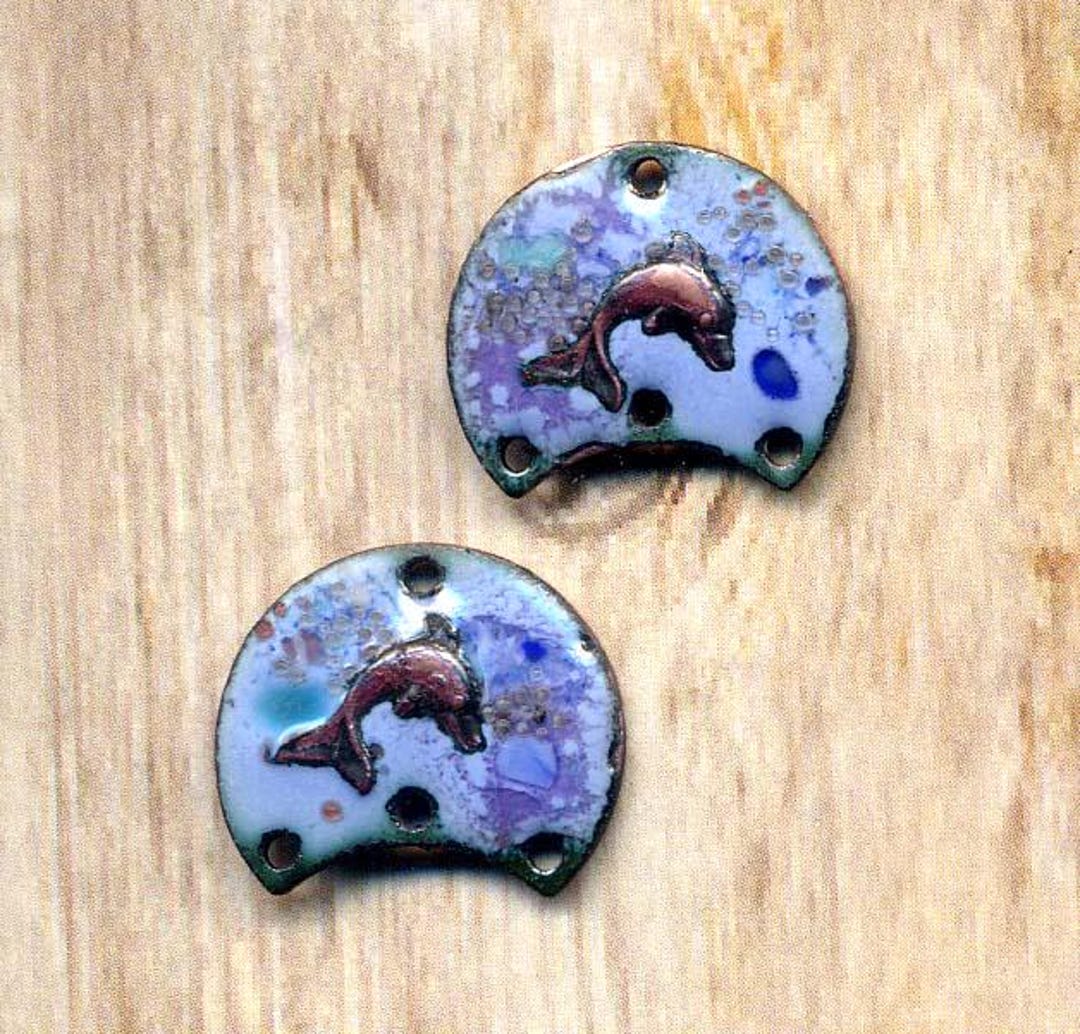 Crescent Moon Phase Dolphin Fish Handmade Enamel Charms Copper Charm ...