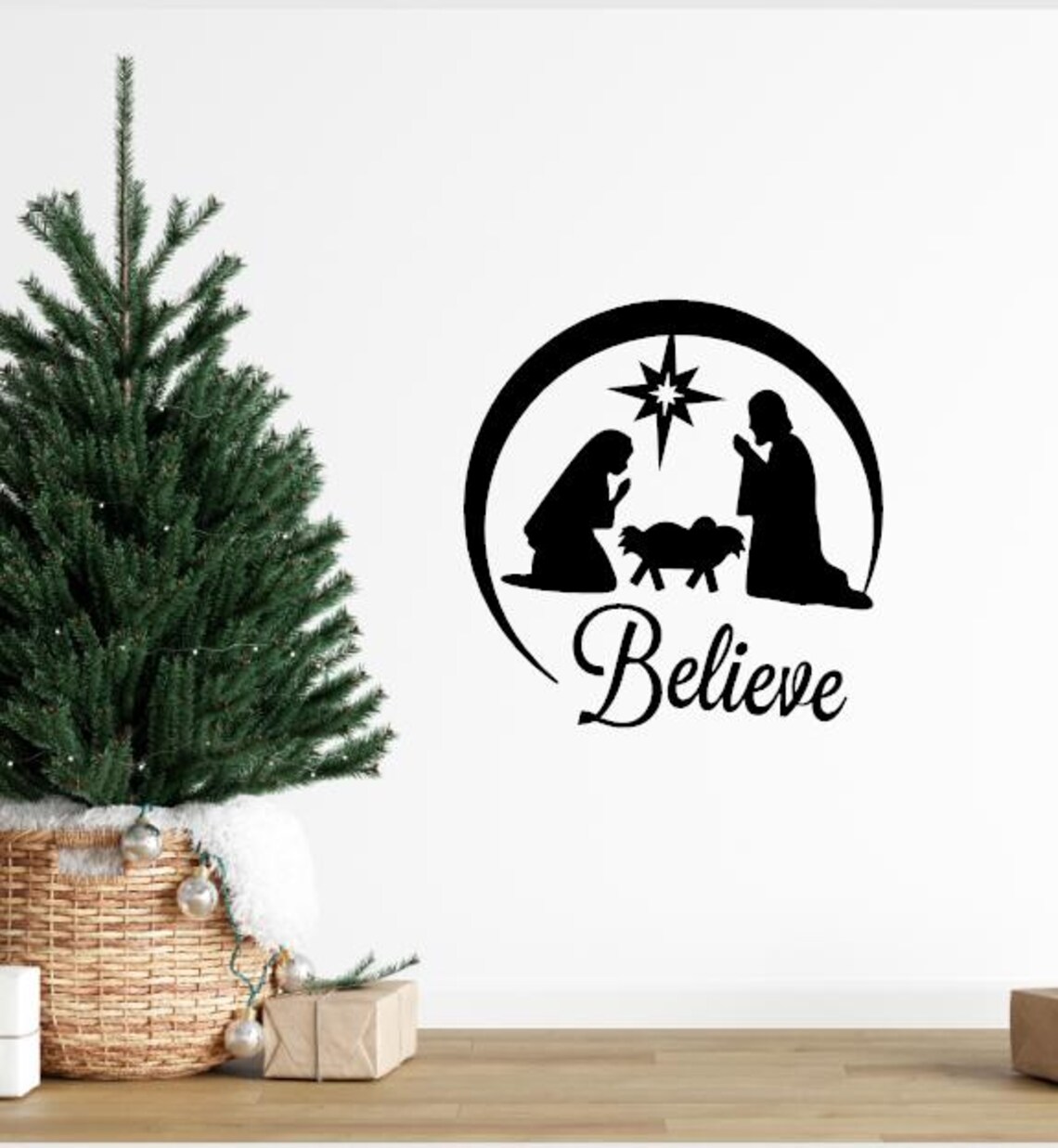 Nativity Scene Believe Vinyl Decal | Christian Christmas Wall Sticker ...