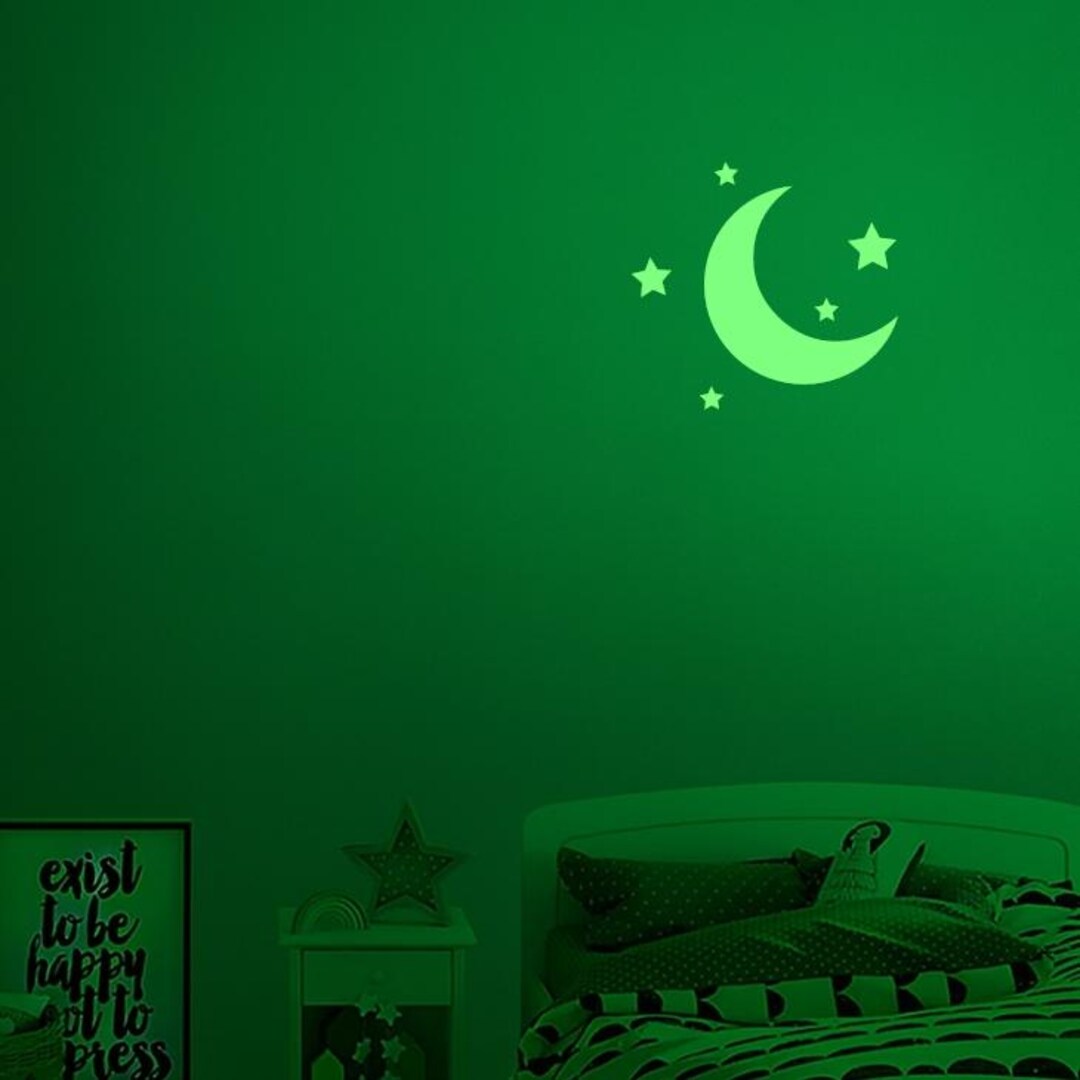 Moon and Stars Glow Stickers – Glow in the Dark Decals for Wall ...