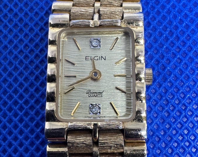 Vintage Elgin Diamond Ladies Watch | Goldtone Quartz With 2 Diamonds ...