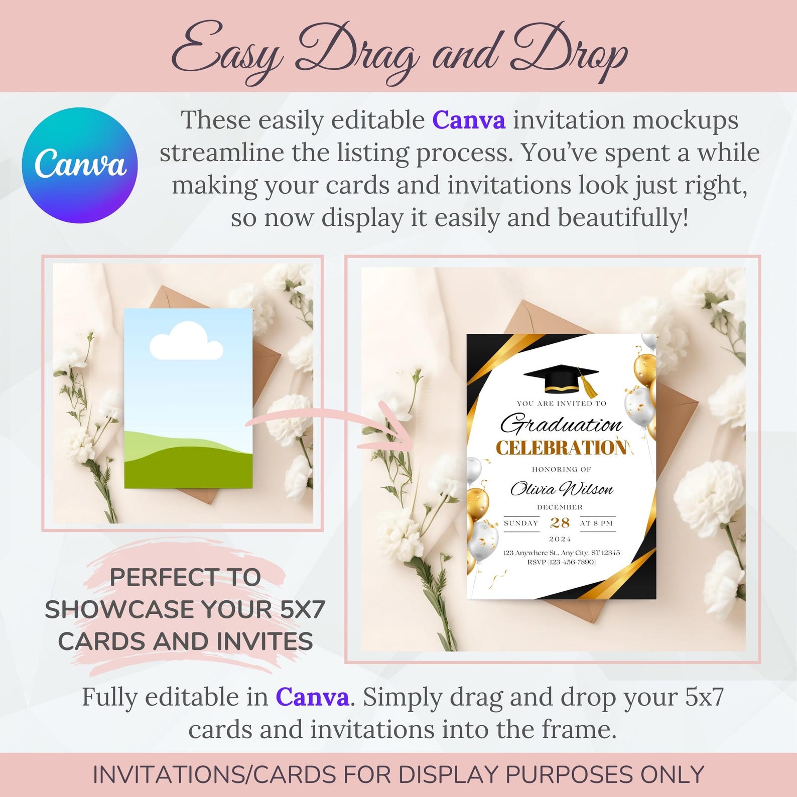 5x7 Invitation Mockup, Canva Drag & Drop Template (digital Download) - Etsy