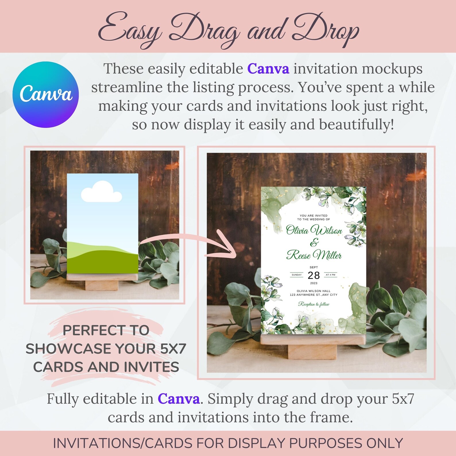 5x7 Invitation Mockup: Canva Drag & Drop Template (digital Download) - Etsy