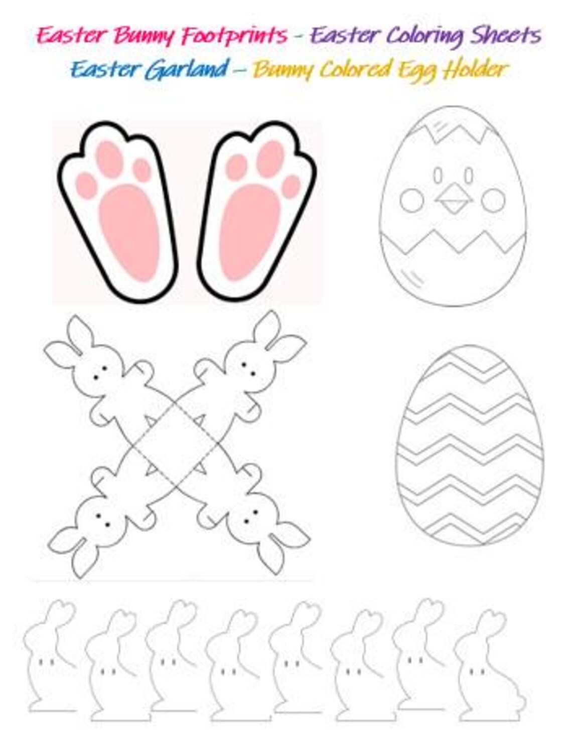 Printable Easter Bunny Footprints, Easter Coloring Sheet, Easter ...