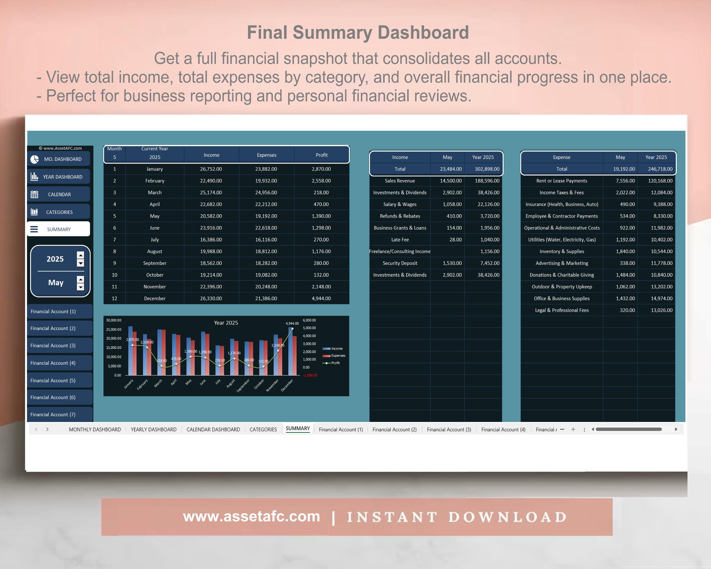 Income and Expense Multiple Accounts ALL IN ONE Excel Budget ...