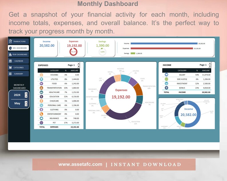 Personal Income and Expense Tracker Spreadsheet for Monthly and Yearly Financial Planning - Etsy