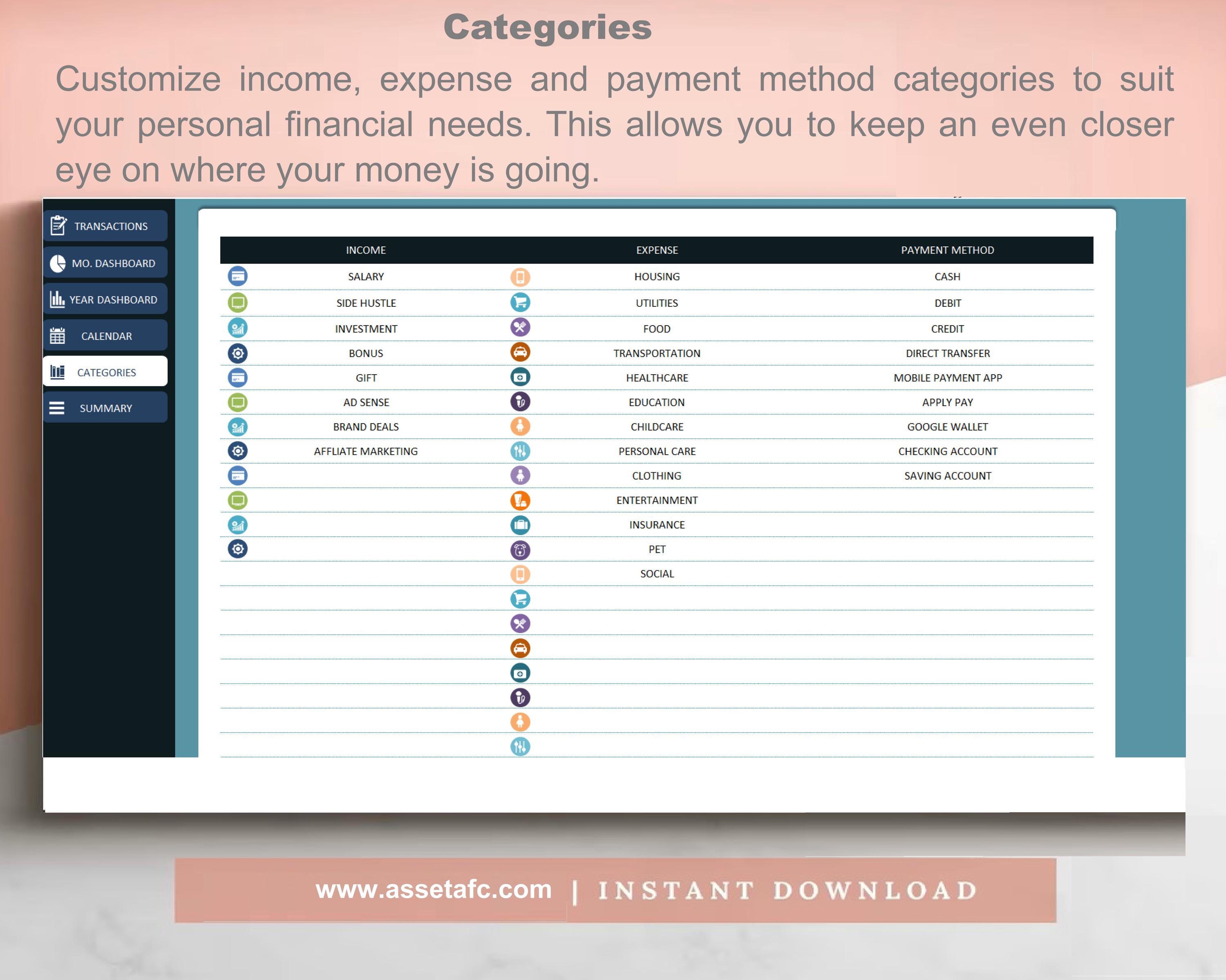 Personal Income and Expense Tracker Spreadsheet for Monthly and Yearly ...