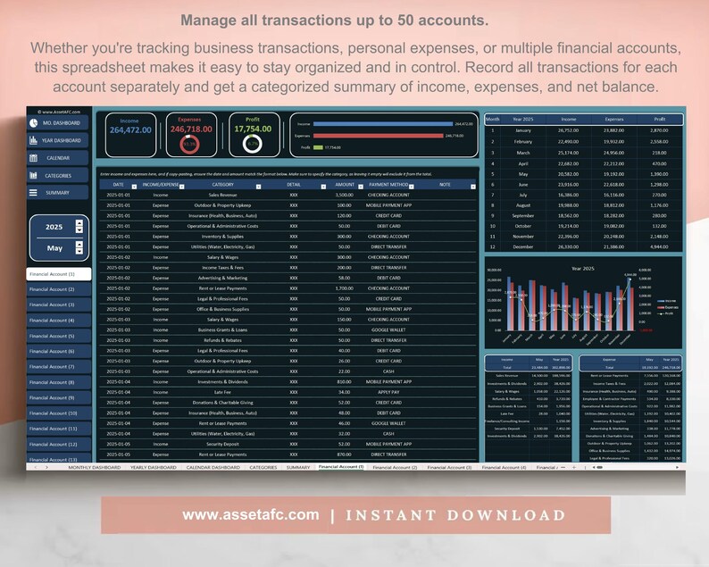 Income and Expense Multiple Accounts ALL IN ONE Excel Budget ...
