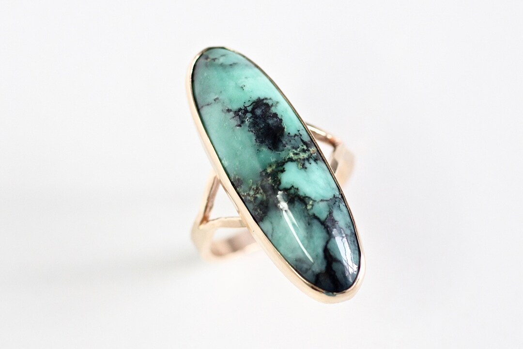 Spider Web Variscite Split Shank Ring 14k Yellow Gold One of a Kind ...