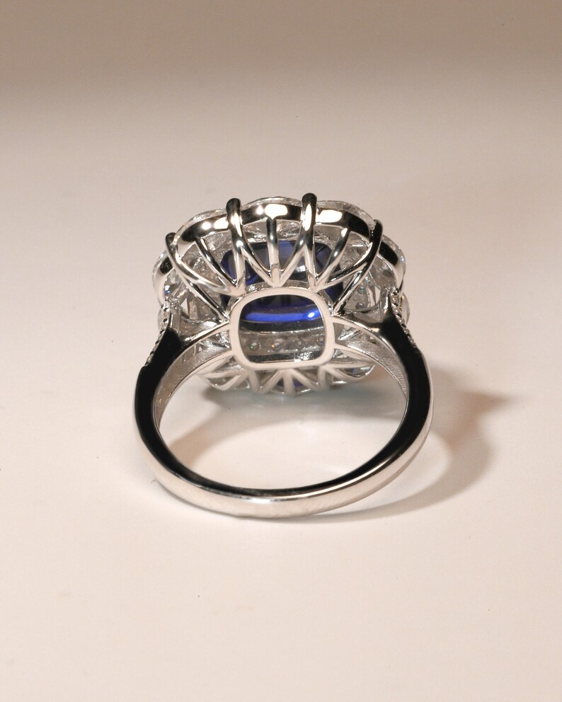 Royal Blue Sapphire Pyramid Ring Ancient Egypt Inspired Lab Created Sapphire Moissanite Double ...