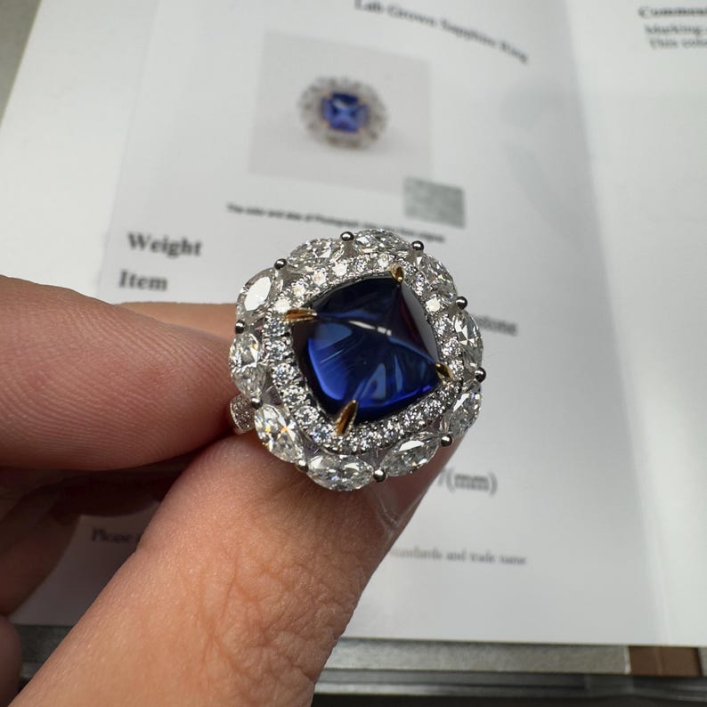 Royal Blue Sapphire Pyramid Ring Ancient Egypt Inspired Lab Created Sapphire Moissanite Double ...