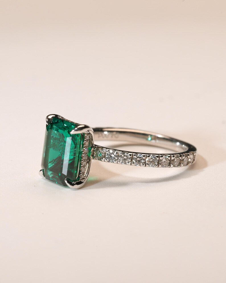 Sterling Silver Lab Created Emerald Ring 8x10mm Emerald Cut Minimalist ...