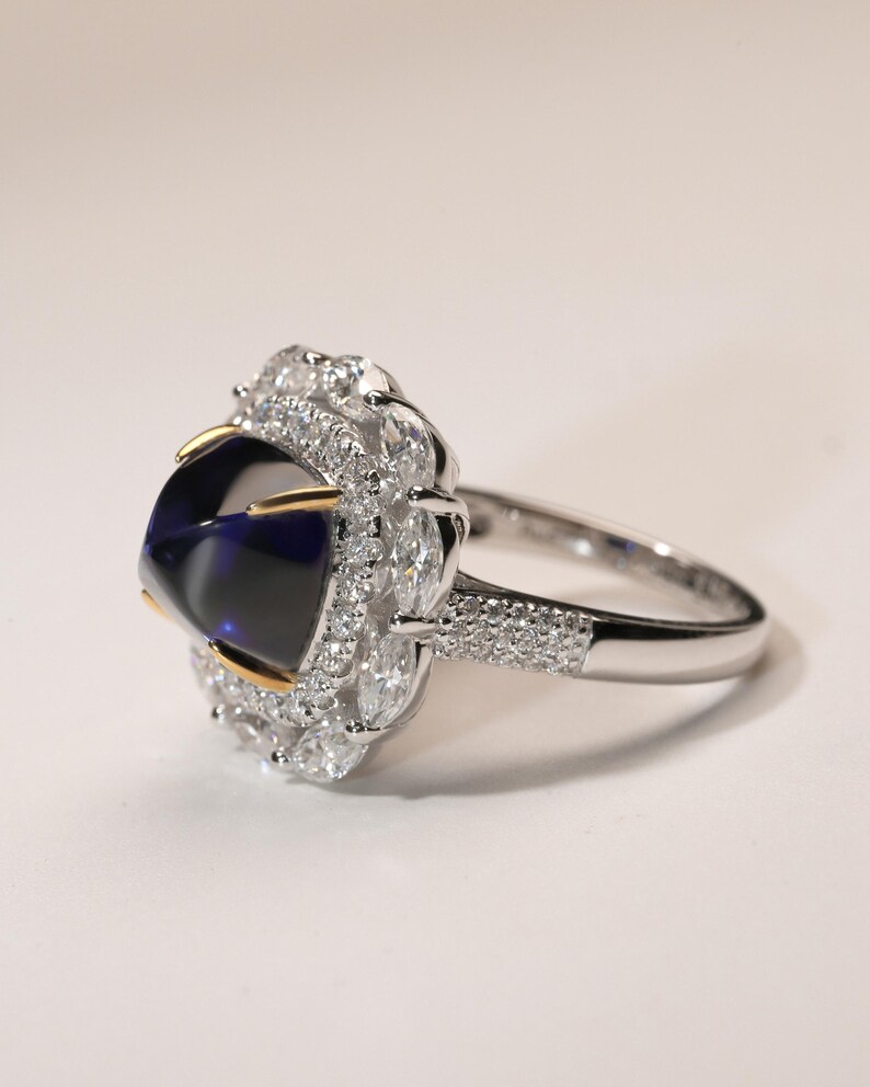 Royal Blue Sapphire Pyramid Ring Ancient Egypt Inspired Lab Created Sapphire Moissanite Double ...