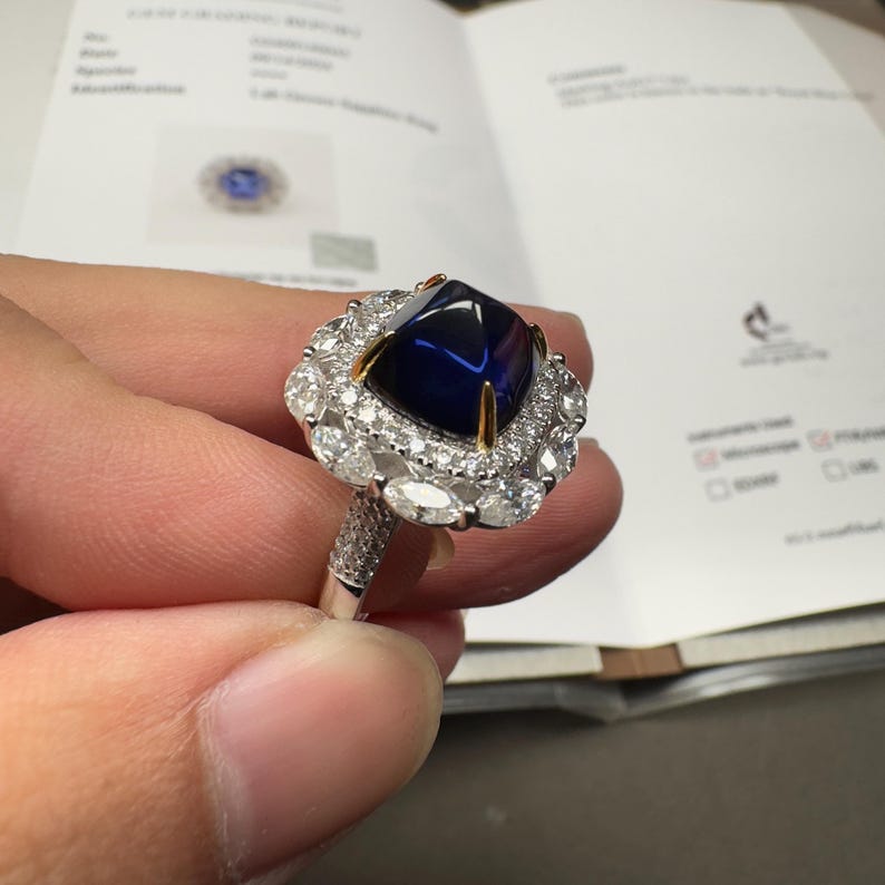 Royal Blue Sapphire Pyramid Ring Ancient Egypt Inspired Lab Created Sapphire Moissanite Double ...