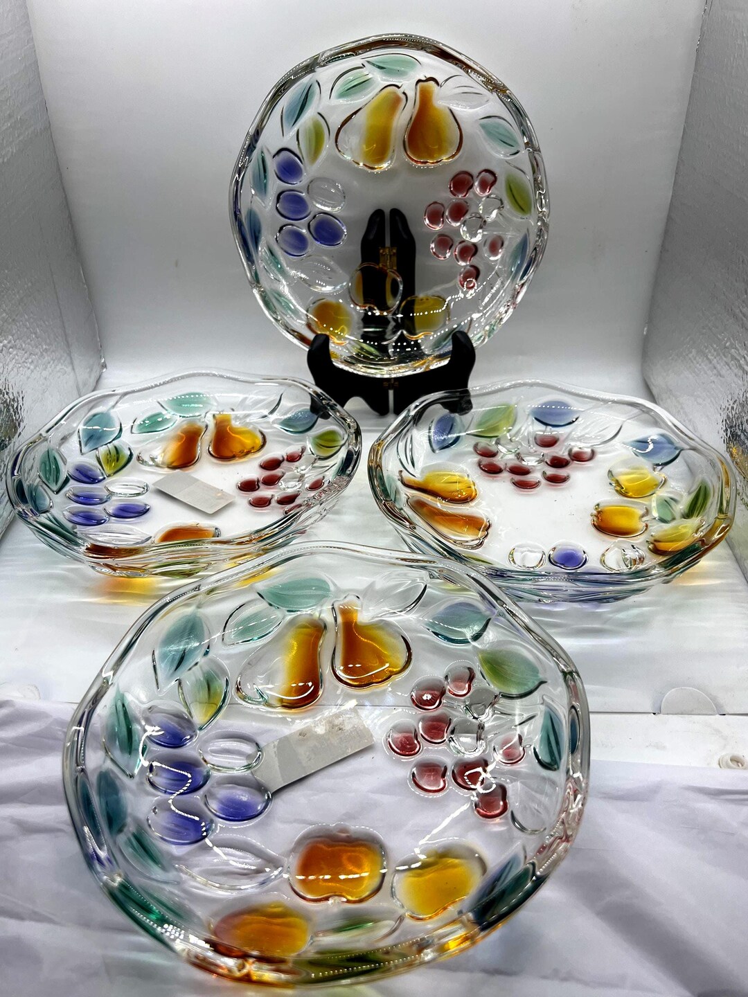 Vintage Mikasa Glass Salad Plates - Fruit Motif - Made in Germany - Set ...