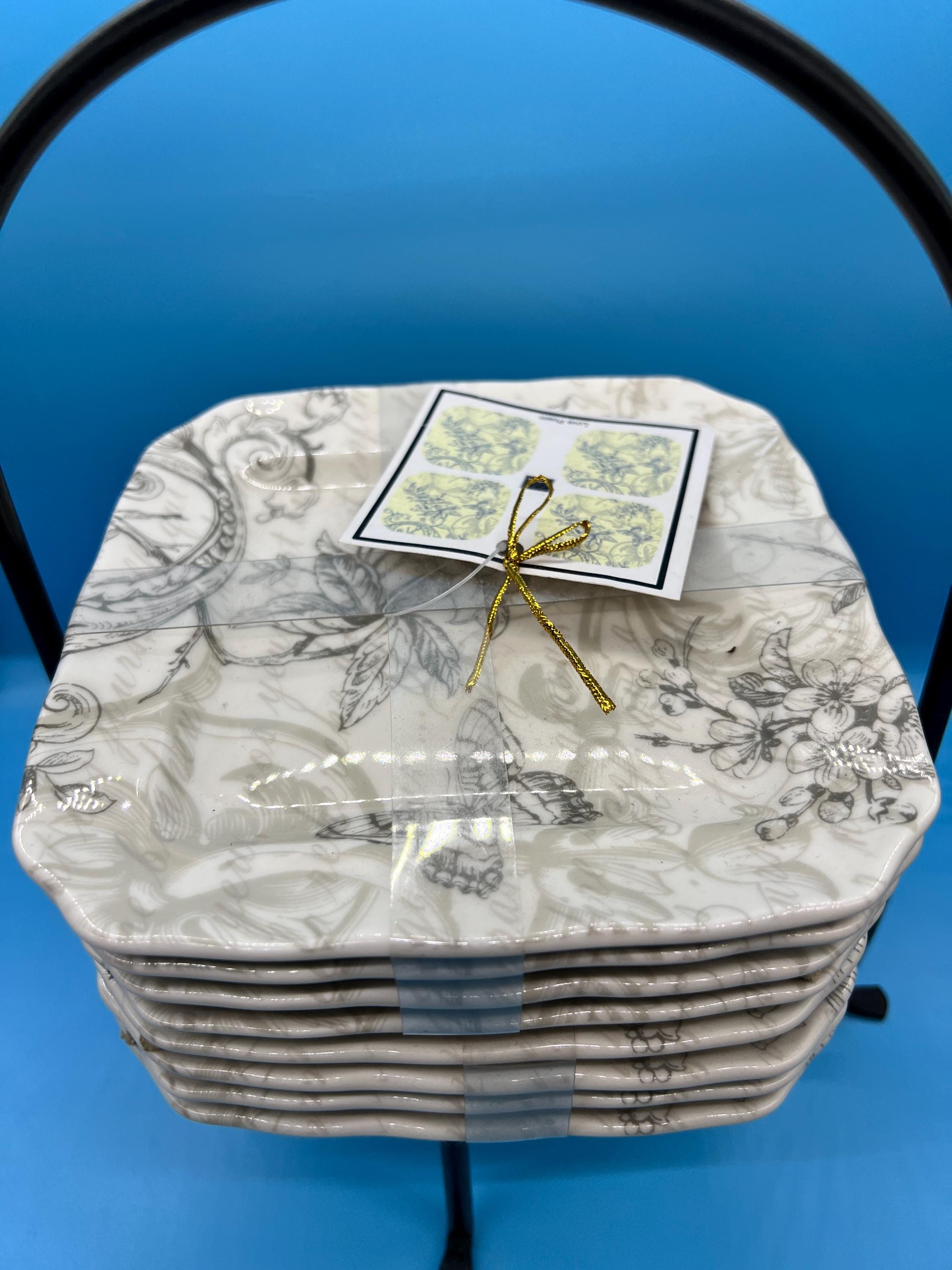 222 Fifth Love Poem Floral Butterfly Square Dessert Plates 2 Sets of 4 ...
