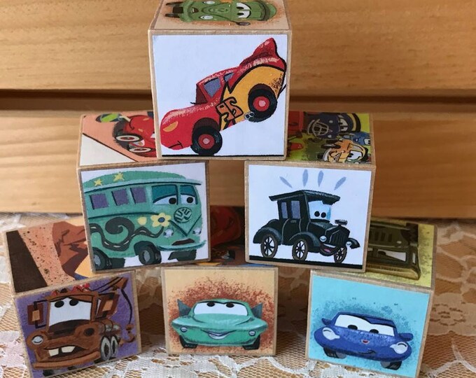 Cars Children's Storybook Wooden Blocks Repurposed Upcycled Classic ...